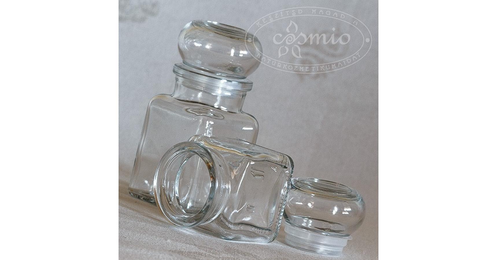 Szögletes üvegtégely üvegdugóval - Cosmio Natúrkozmetikai Szakáruház