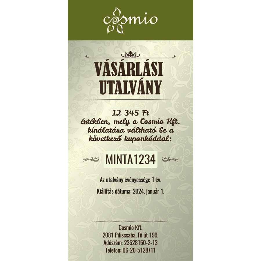 Cosmio vásárlási utalvány - Cosmio Natúrkozmetikai Szakáruház